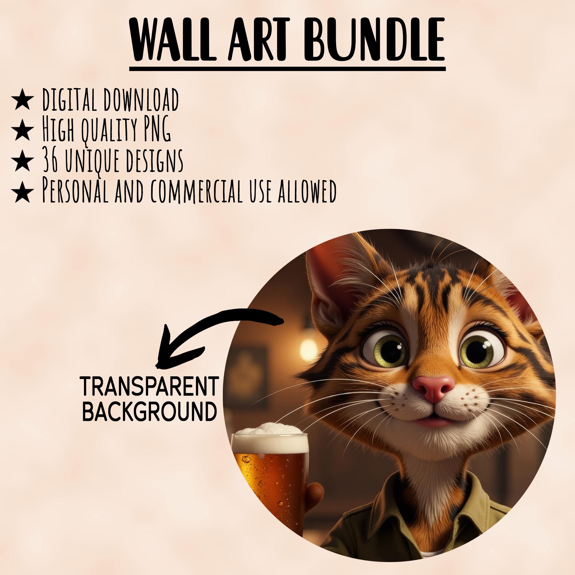 Animals Drinking Beer Bundle for Bar Wall Art - Restaurant Decor - Cute ...