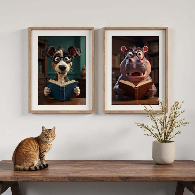 Animals Reading Bundle for Wall Art - Library Decor - Cute Book Lover ...