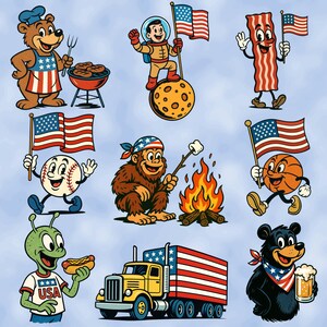 Retro 4th of July PNG Bundle, Vintage Independence Day Clipart, Retro ...