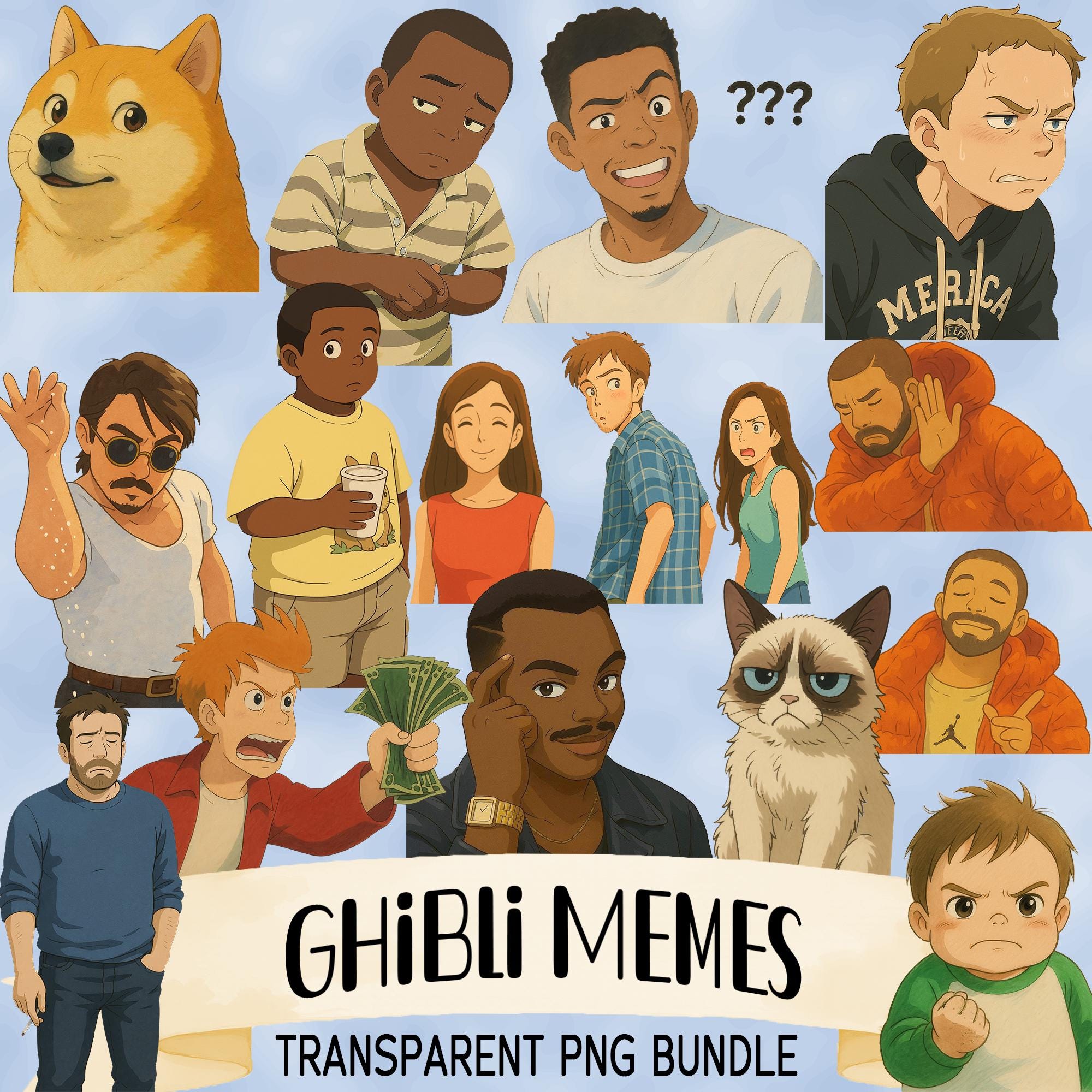 Popular Memes Bundle, Ghibli Anime Style Memes Pack - Printable Funny ...
