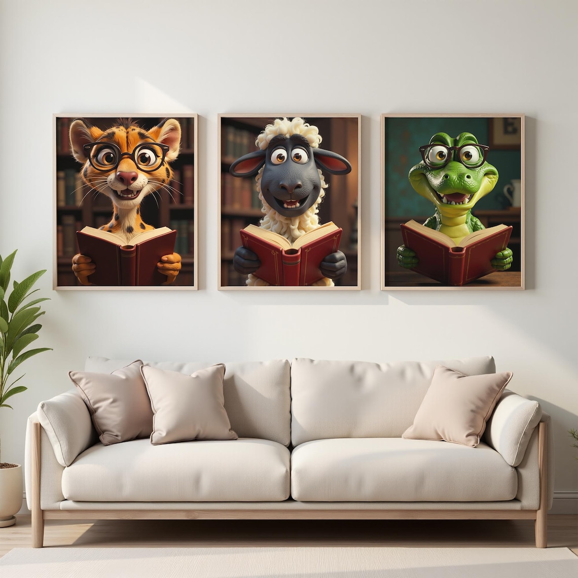 Animals Reading Bundle for Wall Art - Library Decor - Cute Book Lover ...
