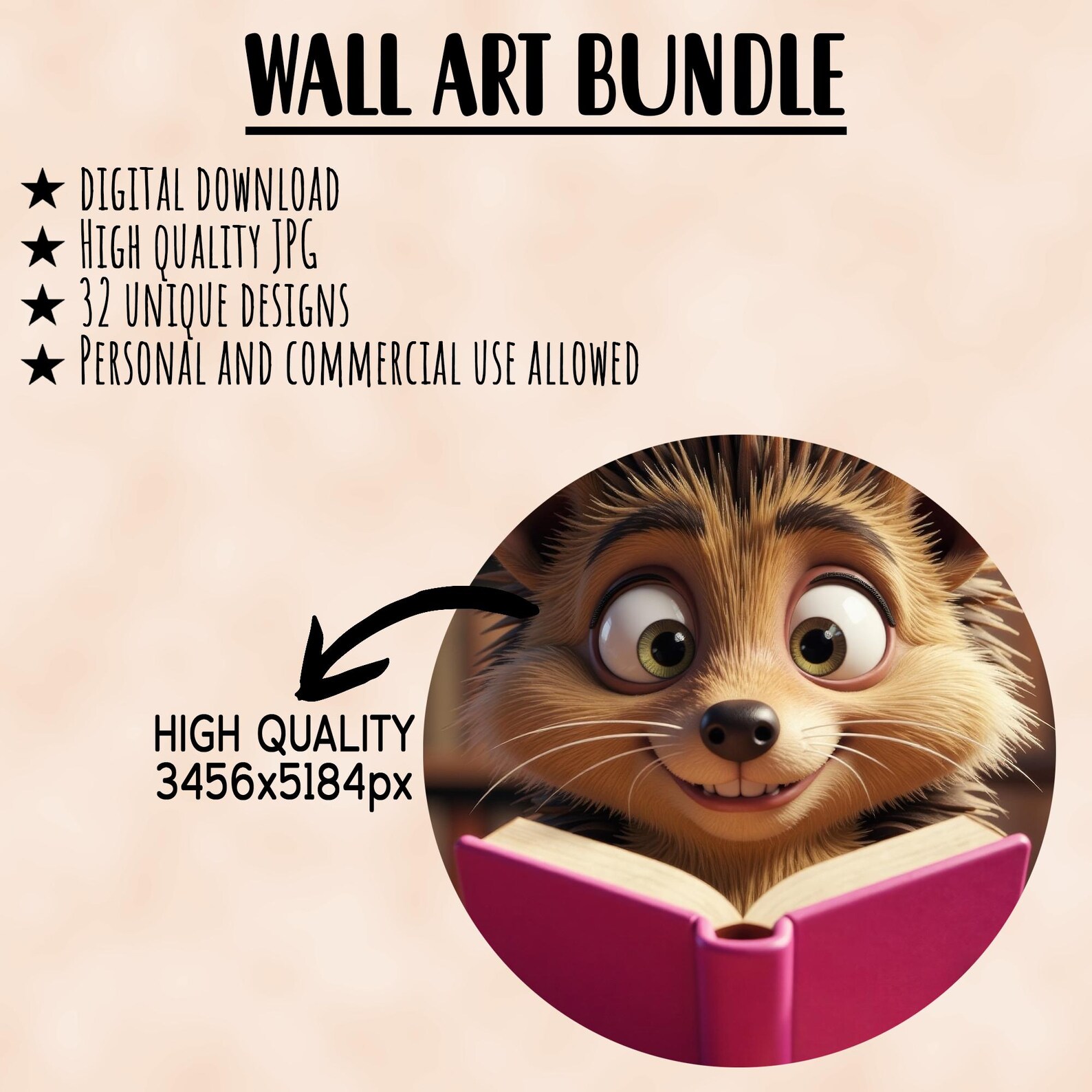 Animals Reading Bundle for Wall Art - Library Decor - Cute Book Lover ...