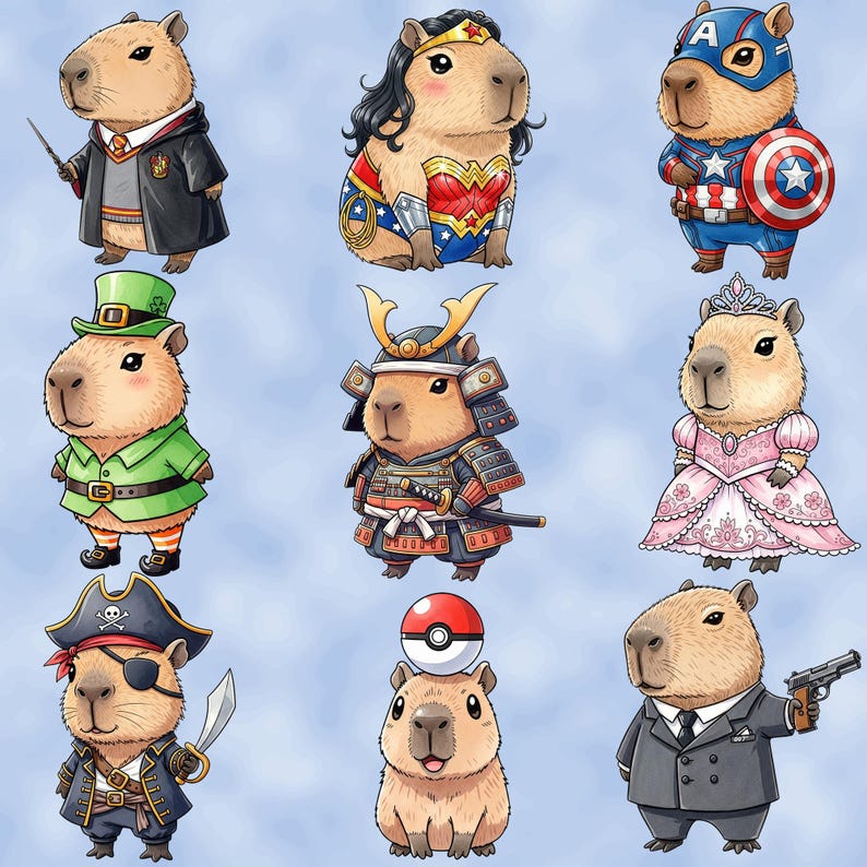Funny Capybara Bundle - Fun and Cute Sublimation PNG Designs - Cartoon ...