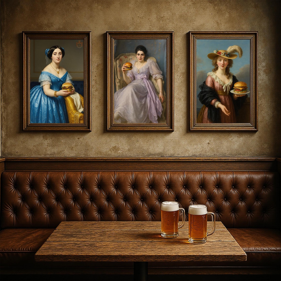 Famous Paintings Eating Burger, Restaurant Wall Art Bundle - Printable ...