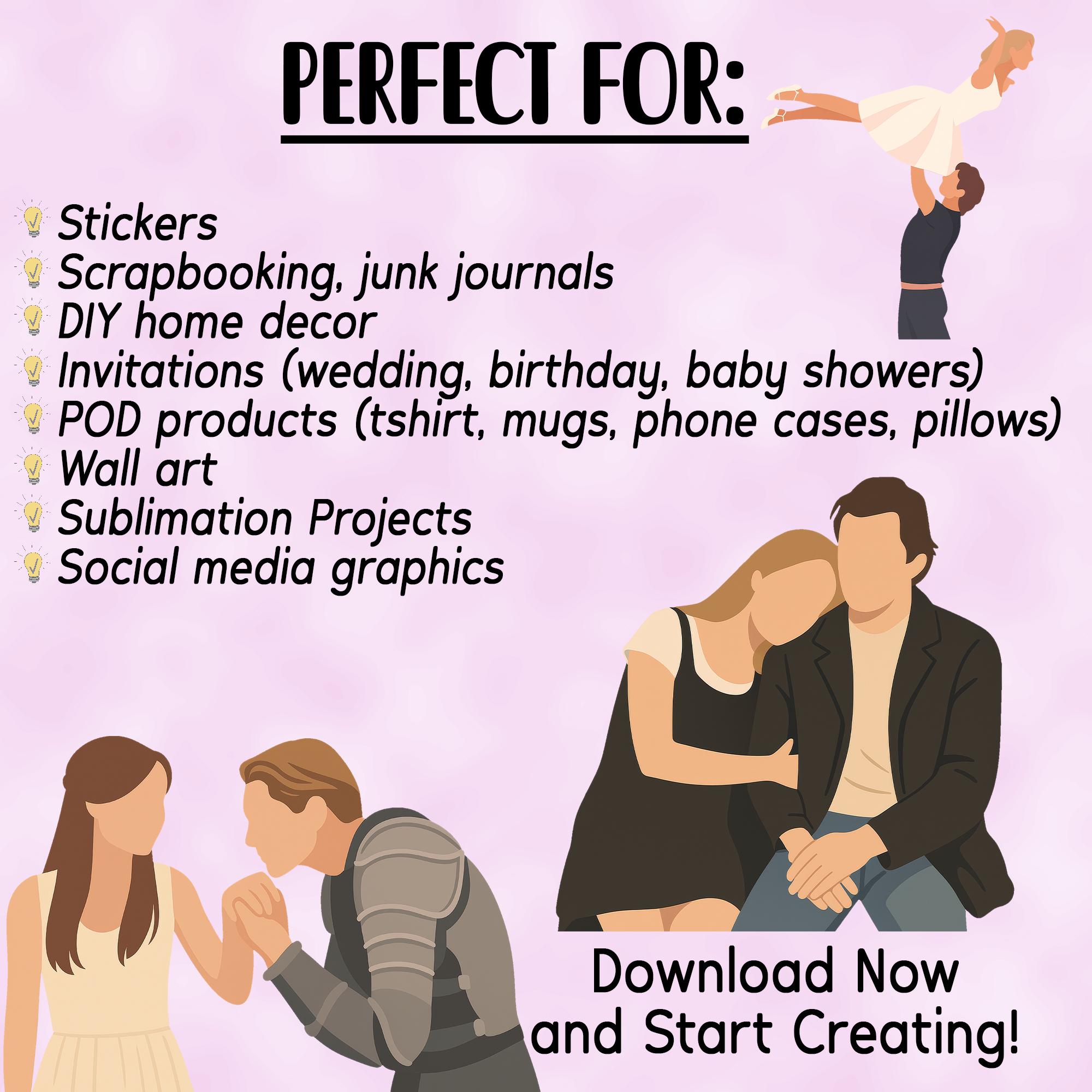 Romantic Movie Scenes Clipart - Minimalist Romcom Characters ...