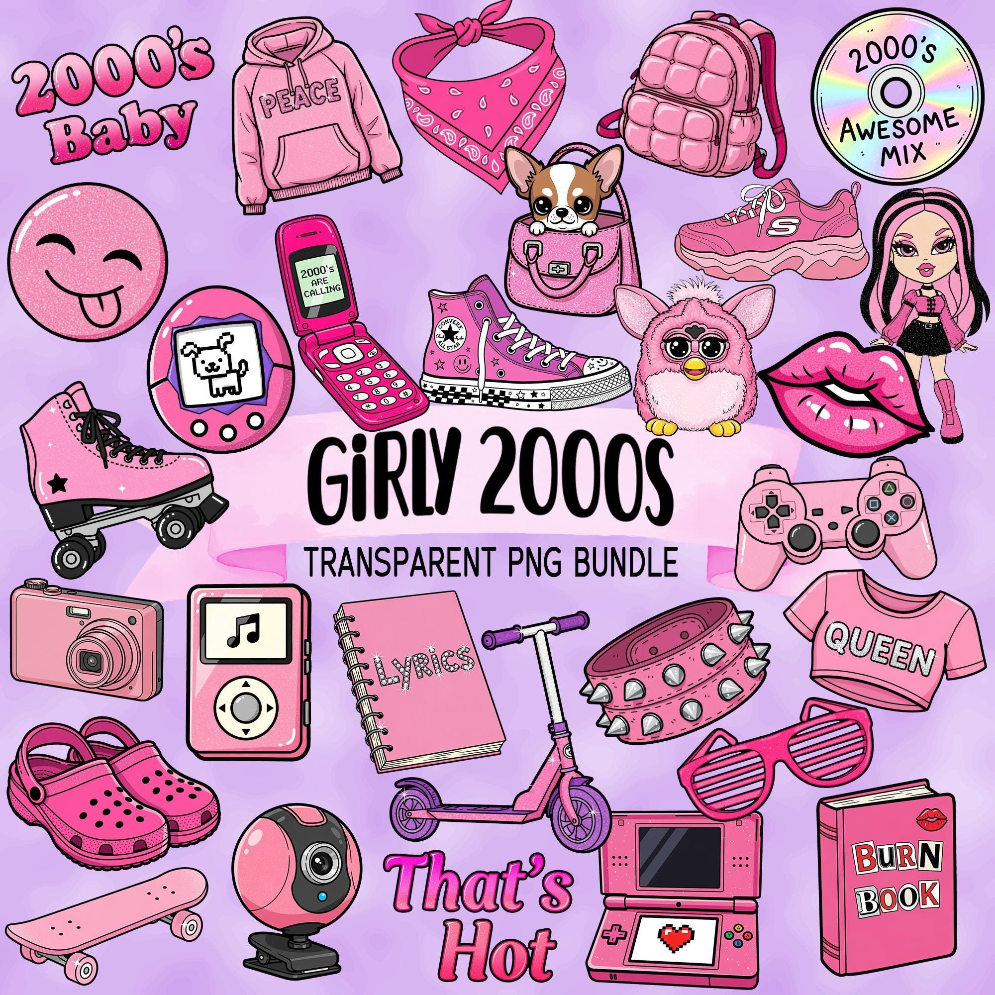 Girly 2000s Pink Aesthetic Bundle, 2000s Clipart, Retro Sublimation ...