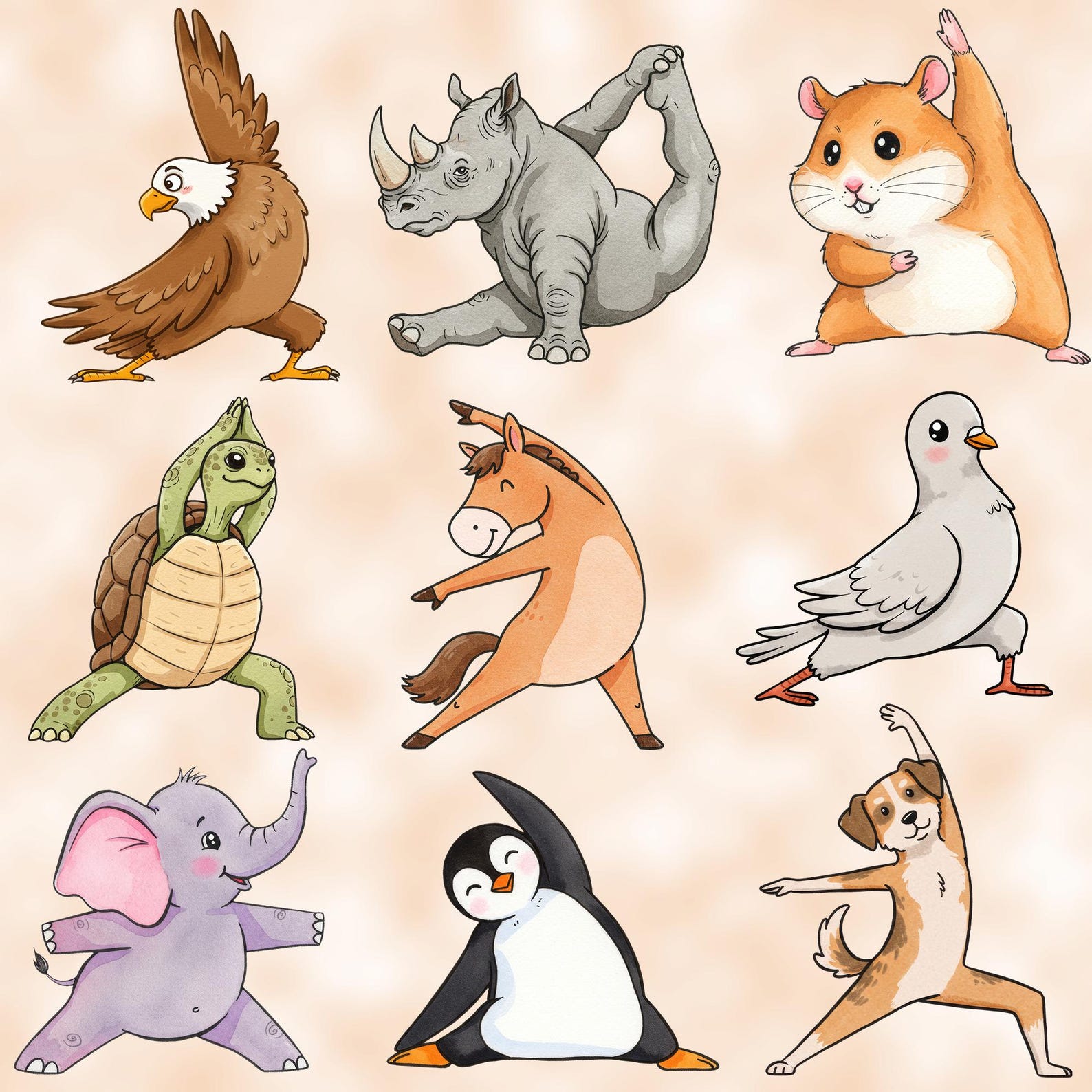 Watercolor Animals Doing Yoga Clipart Bundle - Cute Animal Pngs for ...
