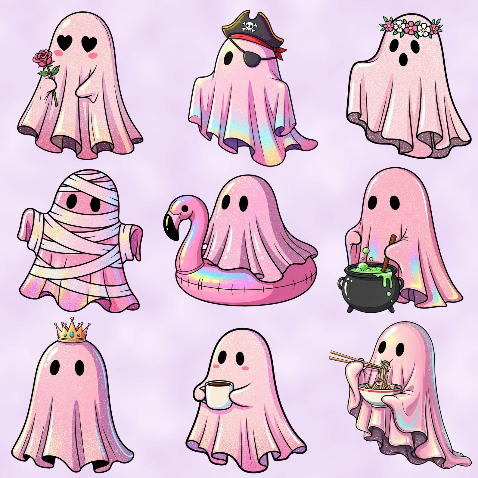 Pink Glitter Ghost Clipart Bundle - Spooky Coquette Halloween PNG ...