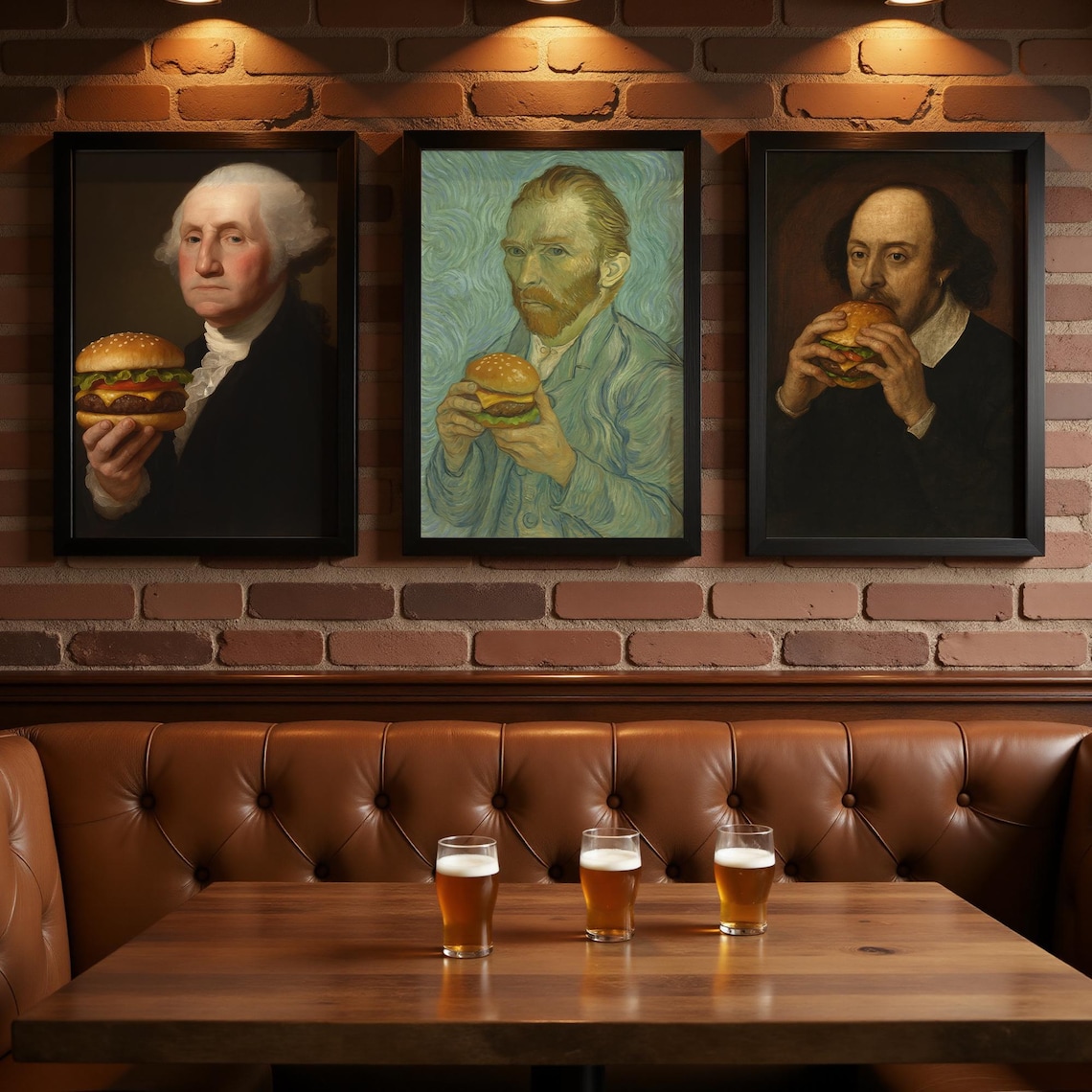 Famous Paintings Eating Burger, Restaurant Wall Art Bundle - Printable ...