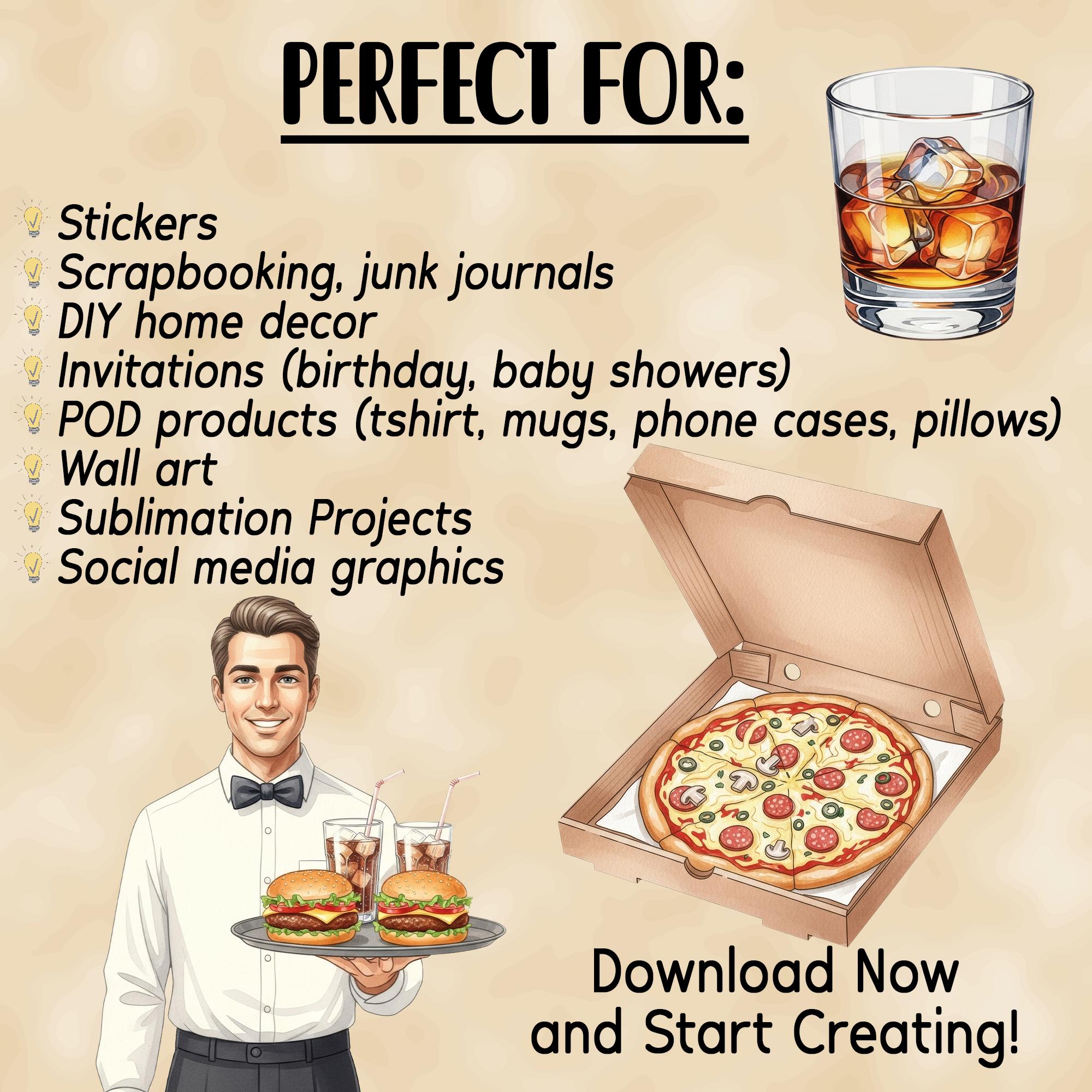 Restaurant Clipart Bundle - Bar and Pub Sublimation PNG Designs - Food ...