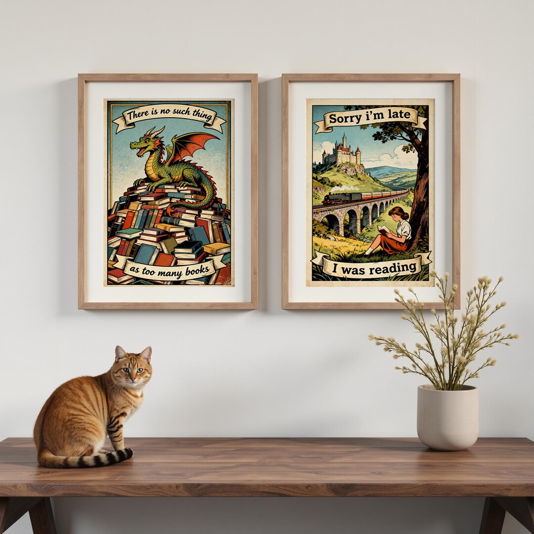Vintage Book Lover Wall Art - Retro Bookworm Posters - Printable Book ...