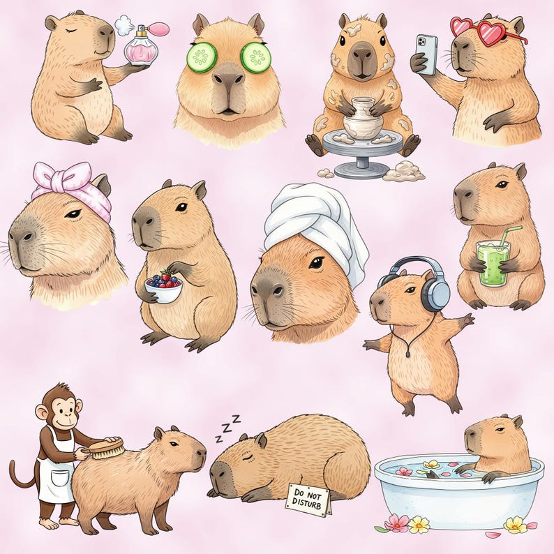 Chill Capybara PNG Clipart Bundle: 48 Self-care Designs (digital ...