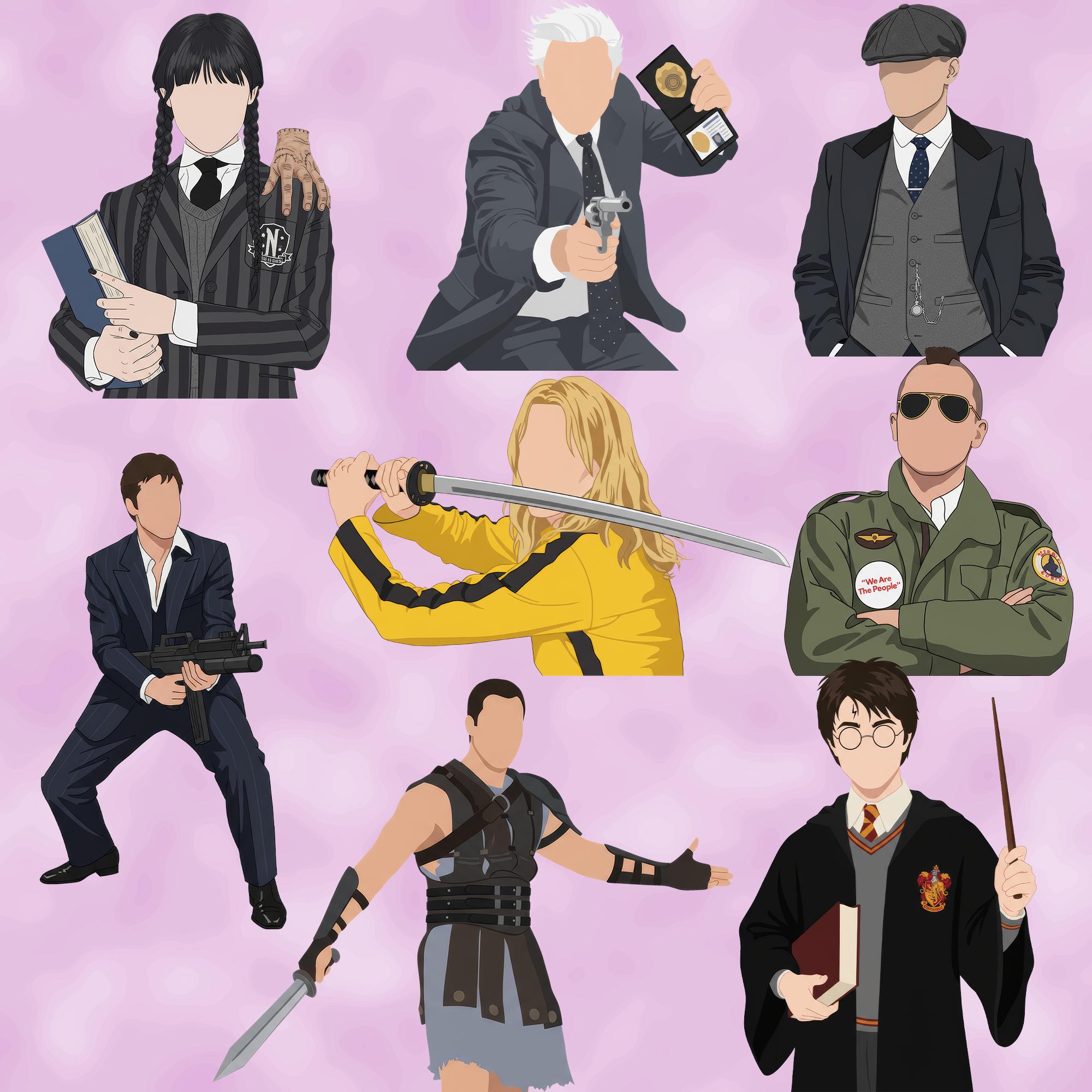 Iconic Movie Characters Bundle - Minimalist Movie Icons PNG Designs ...