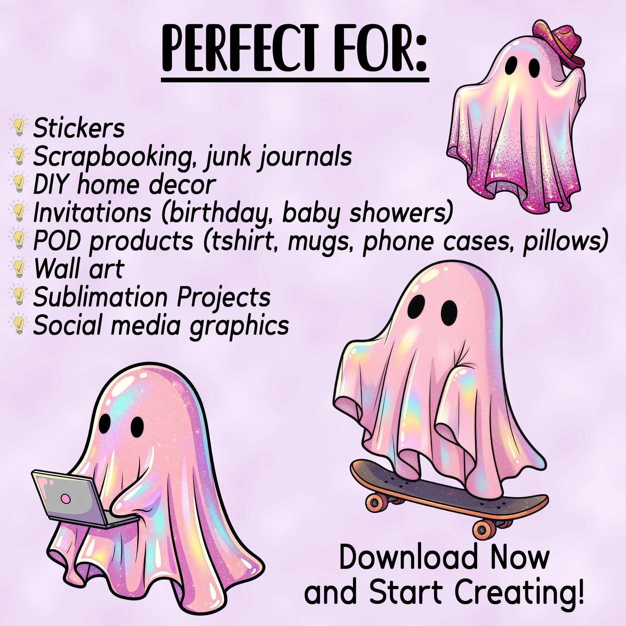 Pink Glitter Ghost Clipart Bundle - Spooky Coquette Halloween PNG ...