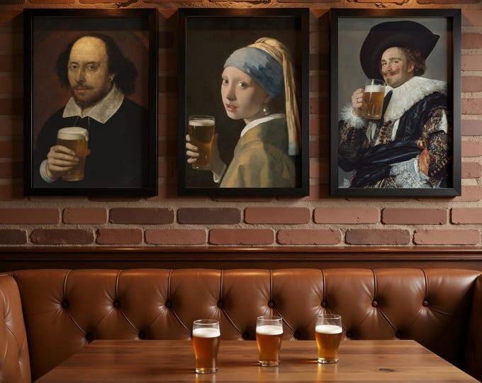 Famous Paintings Drinking Beer, Restaurant Wall Art Bundle - Printable ...