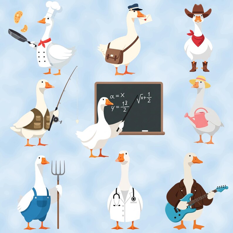 Funny Goose PNG Clipart Bundle - Minimalist Silly Goose Whimsical ...