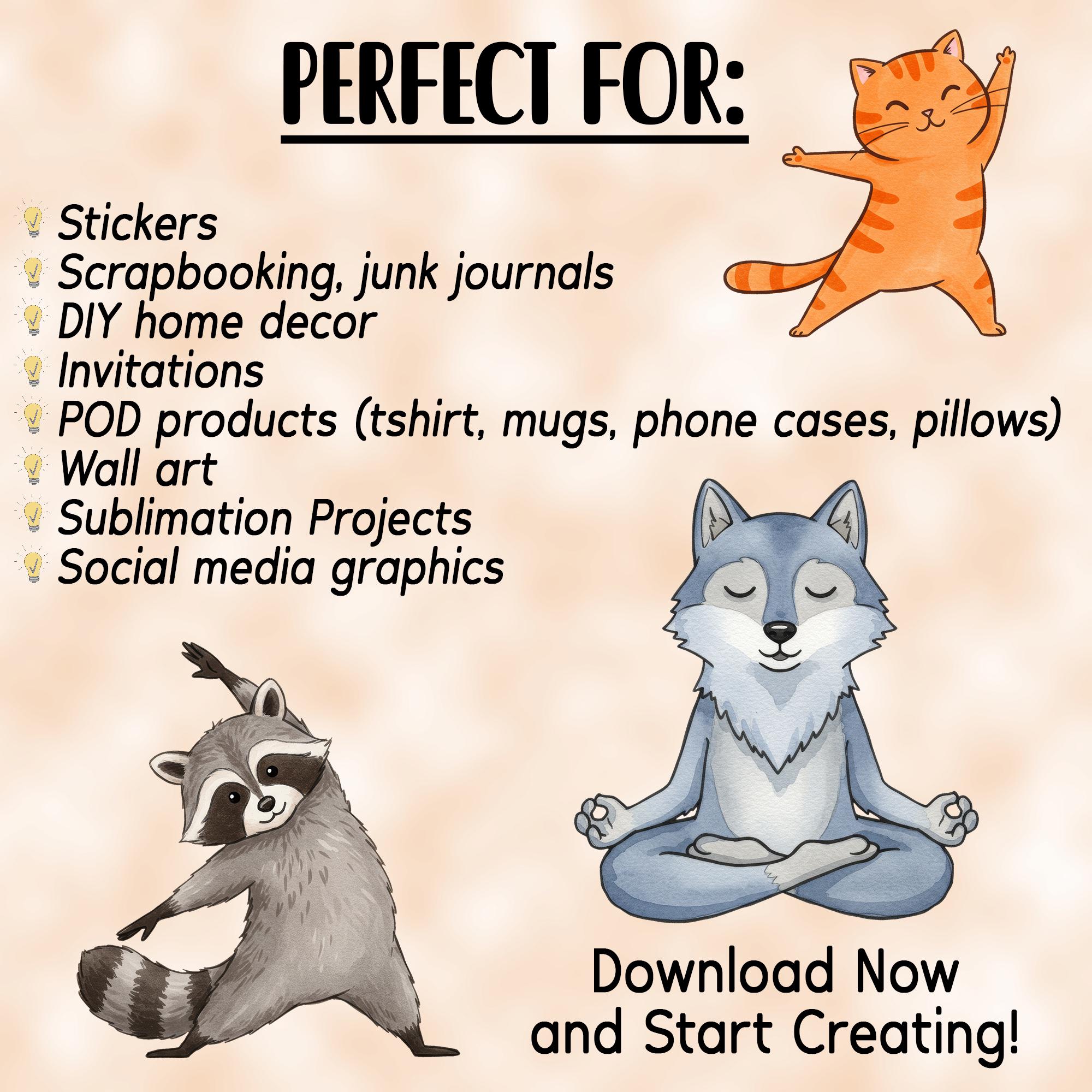Watercolor Animals Doing Yoga Clipart Bundle - Cute Animal Pngs for ...