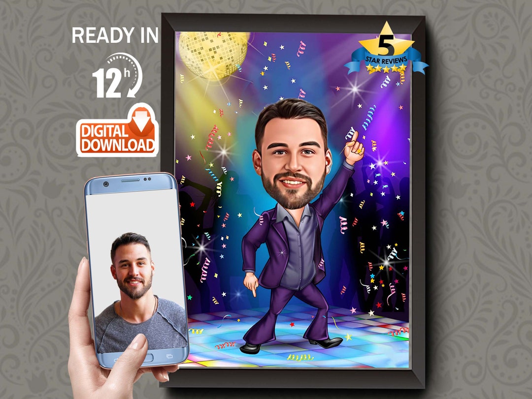 Custom Man Dancing Caricature: Personalized Dancing Portrait ...