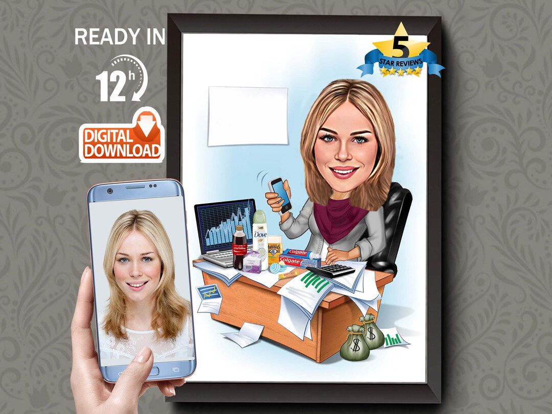 Custom Female Boss Cartoon Portrait, Boss Portrait, Gifts for Boss ...