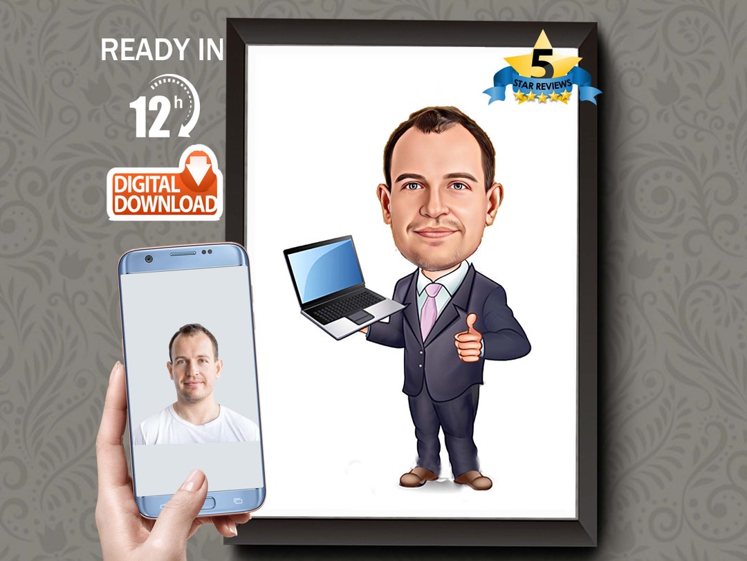 Custom Computer Engineer Caricature Personalized IT Manager Cartoon ...