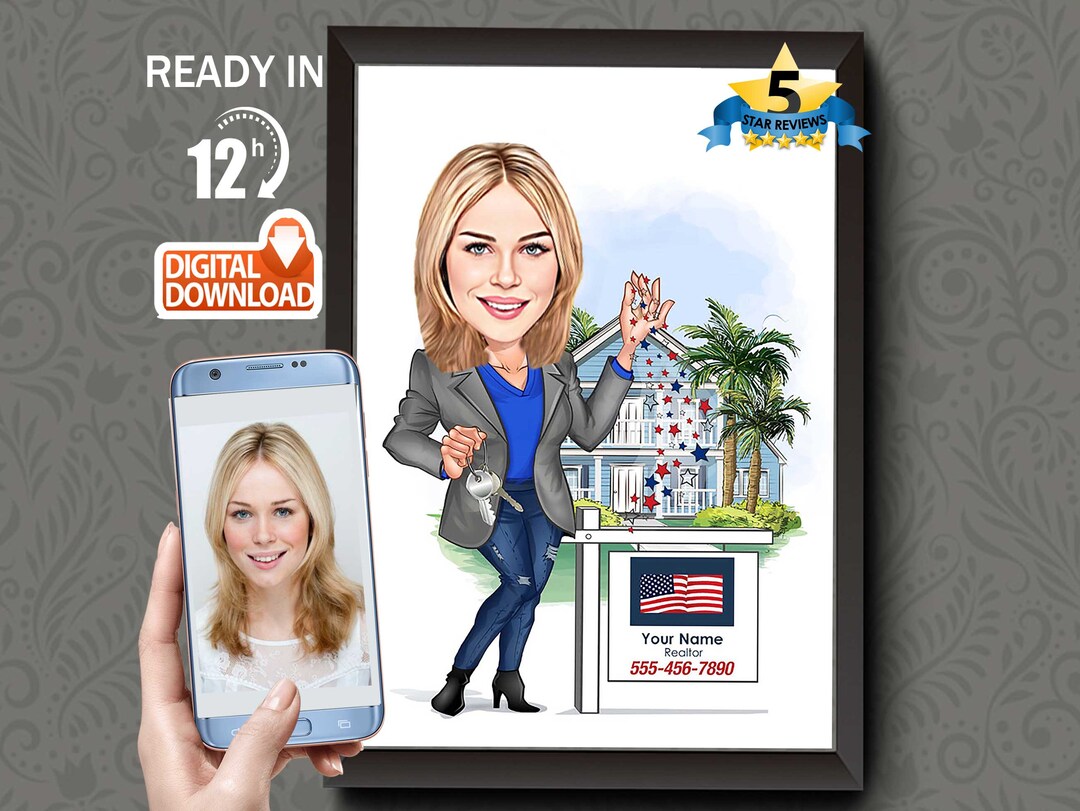 Custom Realtor Cartoon Portrait, Realtor Caricature, Realtor Gift,real ...