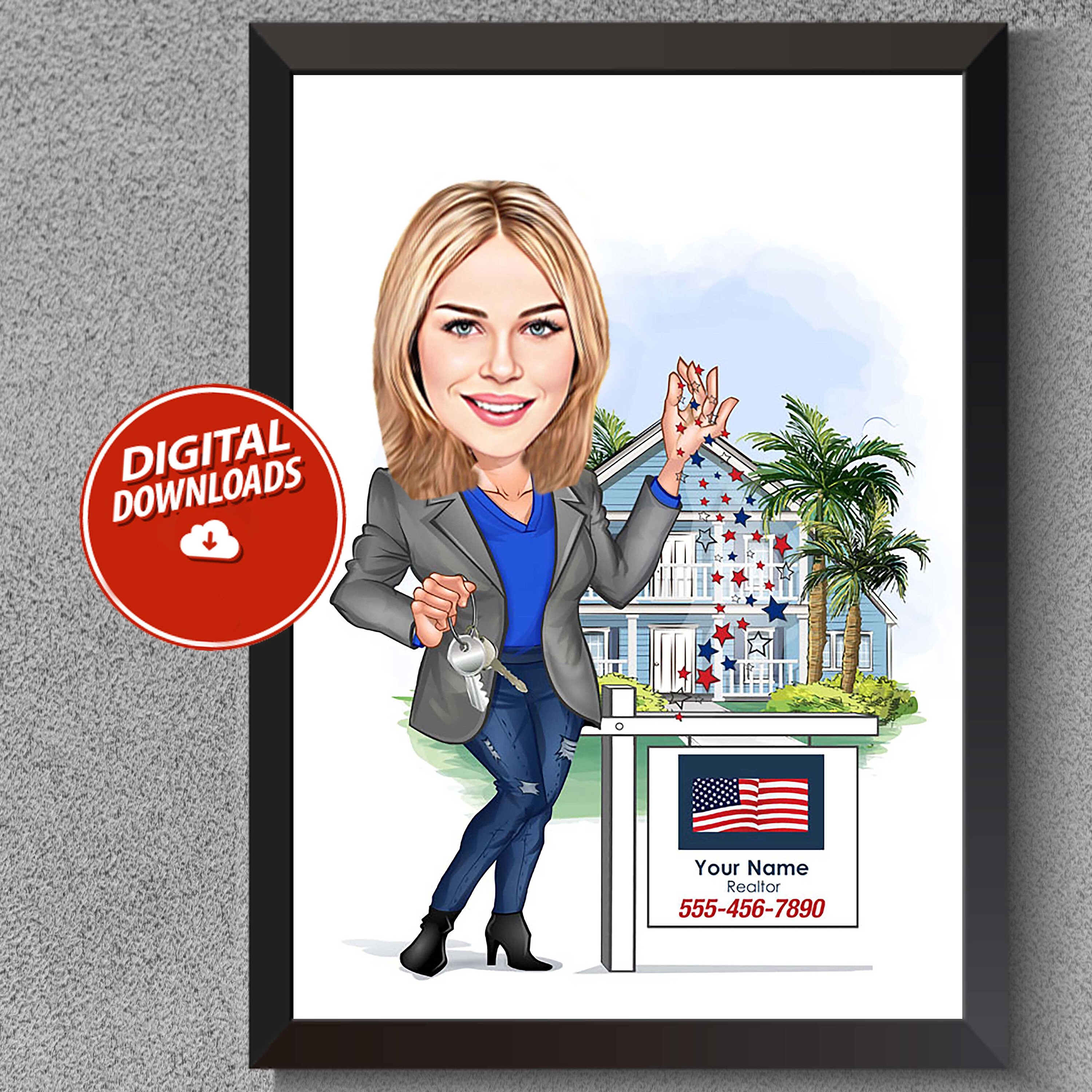 Custom Realtor Cartoon Portrait, Realtor Caricature, Realtor Gift,real ...