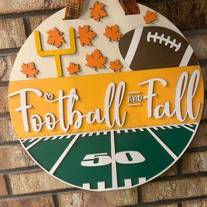 Fall and Football Door Hanger, 3D Door Hanger, Wooden Door Hanger, Door ...