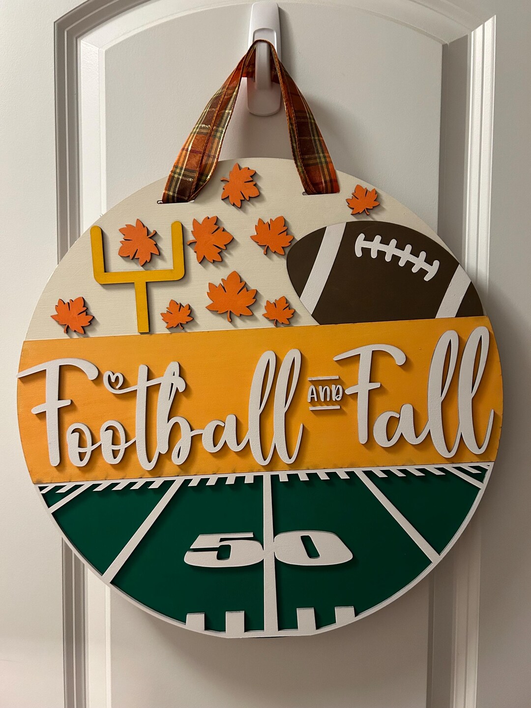 Fall and Football Door Hanger, 3D Door Hanger, Wooden Door Hanger, Door ...