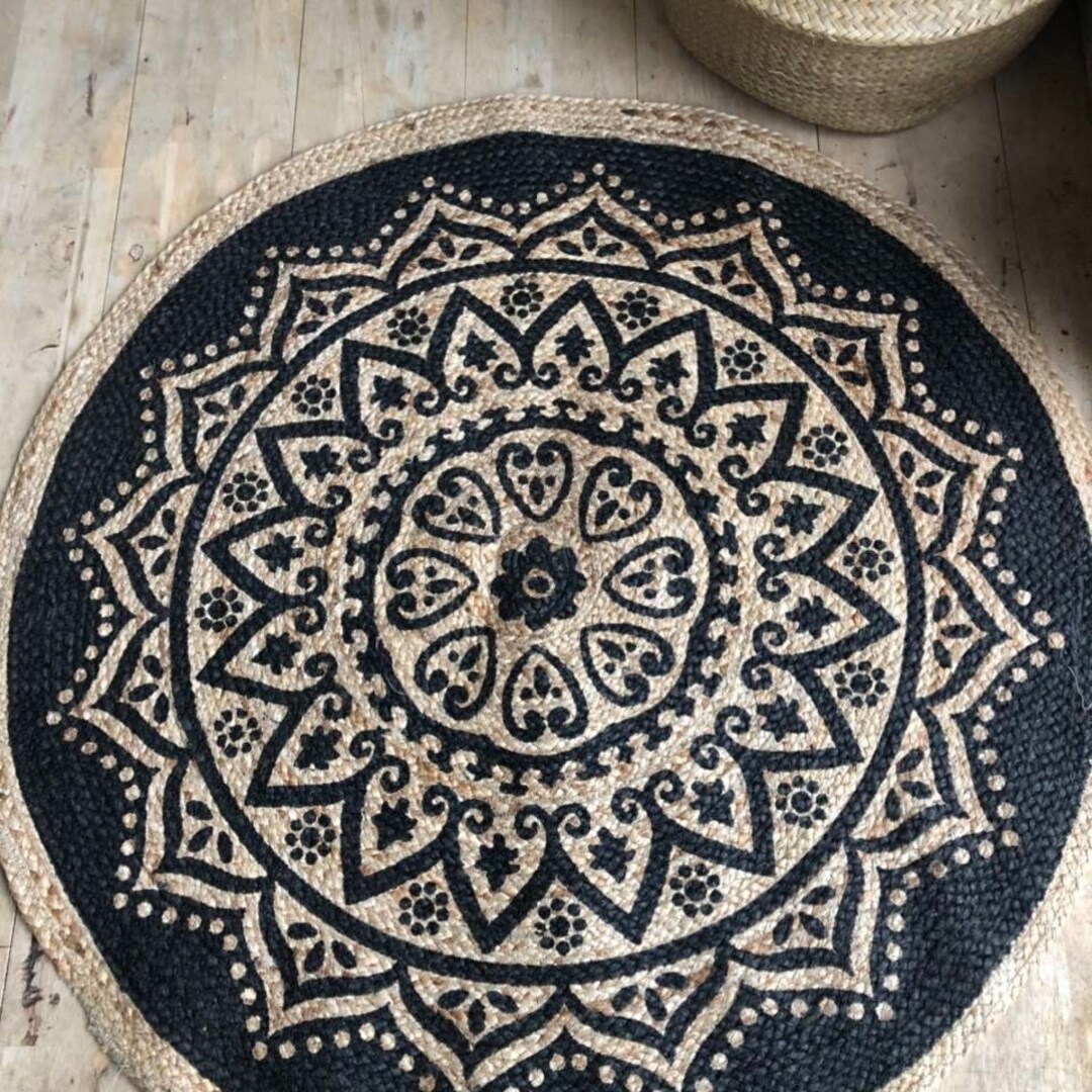 Round Circle Jute Rug With Mandala Print - Etsy
