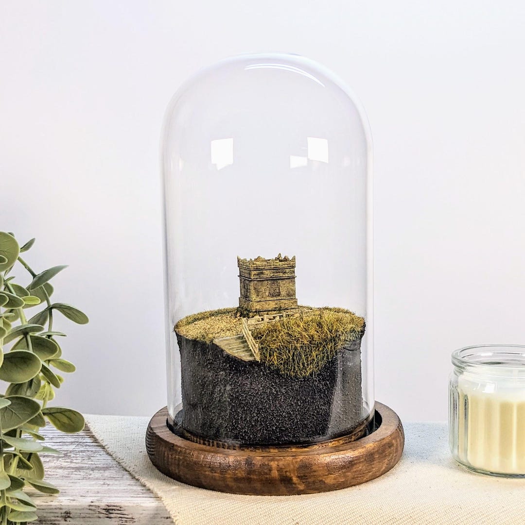 Glass Dome Diorama - Miniature Rivington Pike Tower on Wooden Base ...