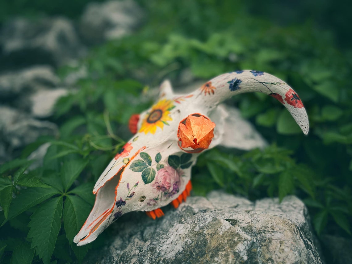 Real Goat Skull With Flowers - Etsy