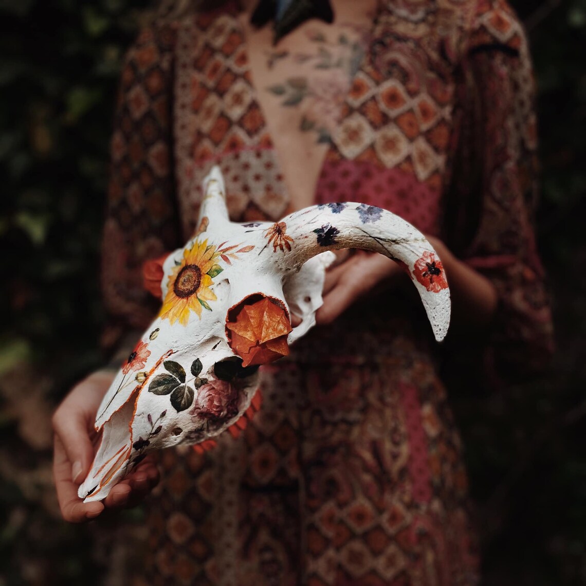 Real Goat Skull With Flowers - Etsy