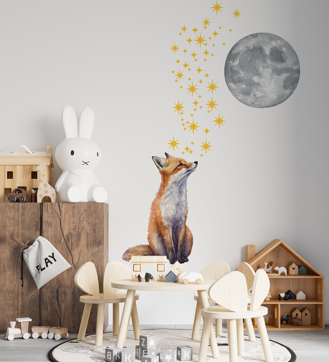 Fox Wall Decals, Moon Wall Decals, Stars Wall Decals, Woodland Wall ...