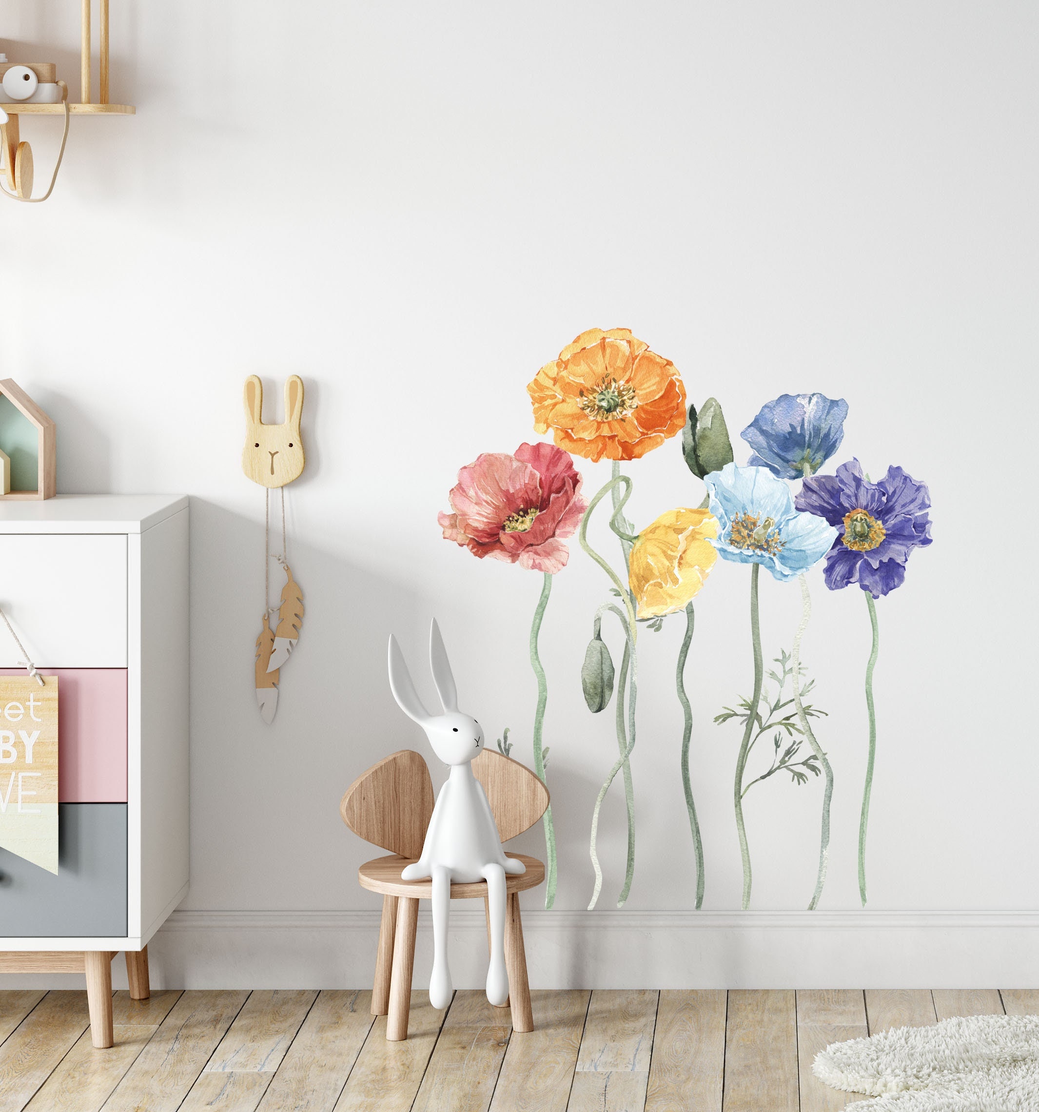 Flower Wall Decal, Poppy Wall Decals, Wildflower Wall Decals, Botanical ...