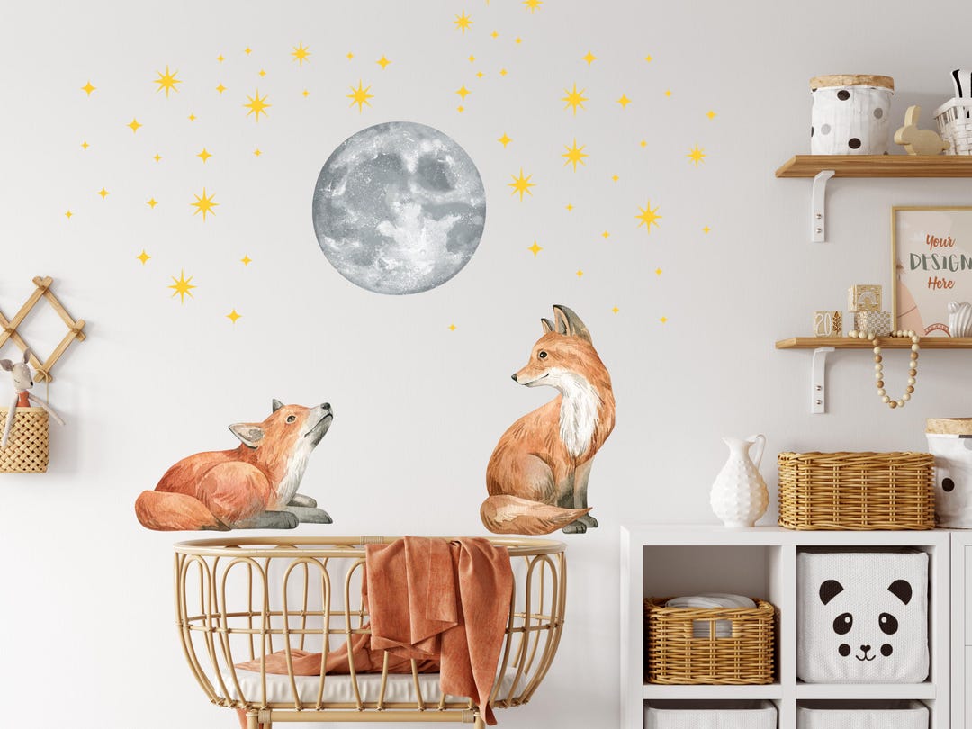Woodland Animals Wall Decals, Fox Wall Stickers With Moon and Stars for ...