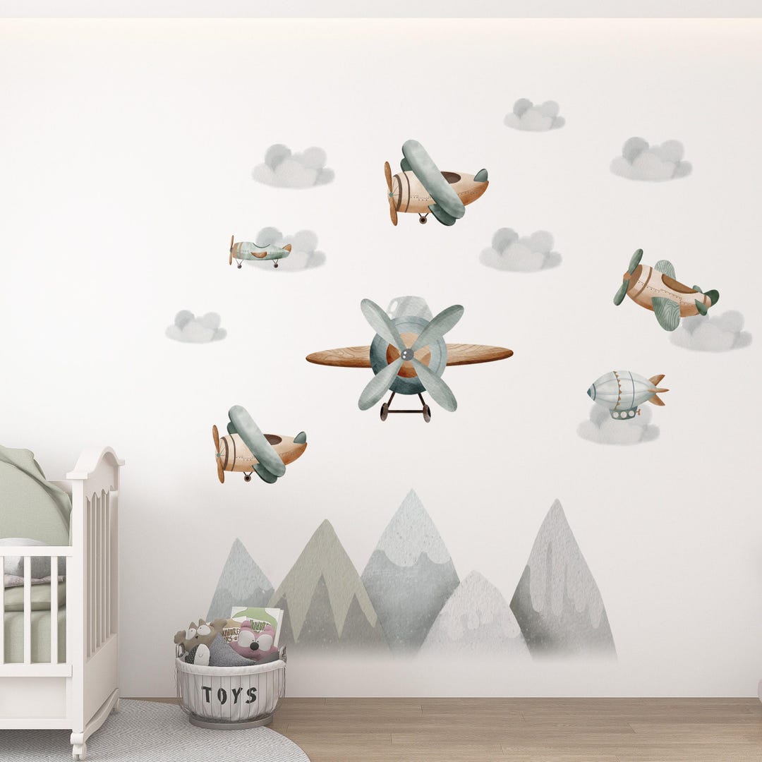 Plane Wall Decals | Boys Room Wall Stickers | Cloud Decals for Nursery ...