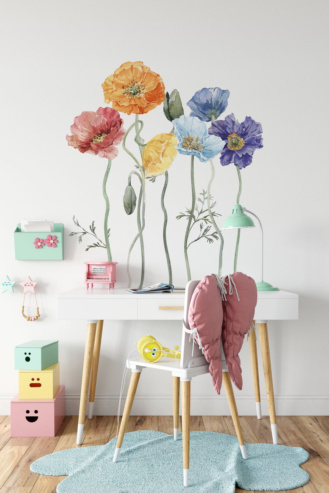 Flower Wall Decal, Poppy Wall Decals, Wildflower Wall Decals, Botanical ...