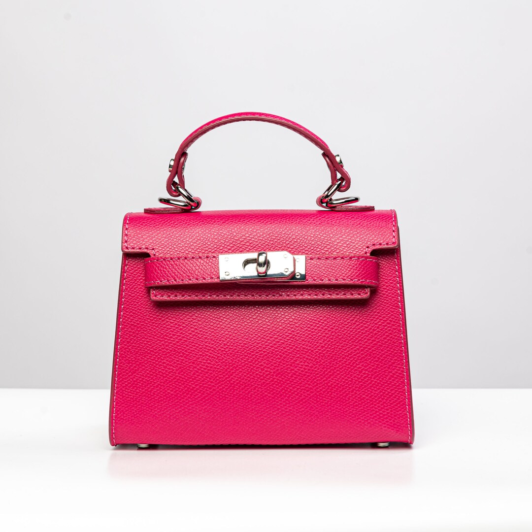 Pink Leather Top Handle Bag Jessica, Handbag, Clutch, Purse for Women ...