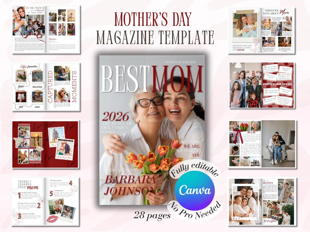 Mother's Day Journal Template, Editable Canva Memory Book (digital ...