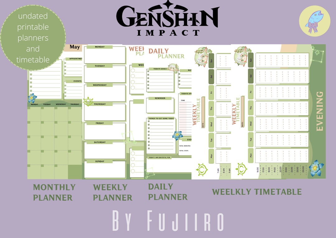 Nahida Undated Printable Digital Planner Genshin Impact Planner Digital Download Printable Pdf ...