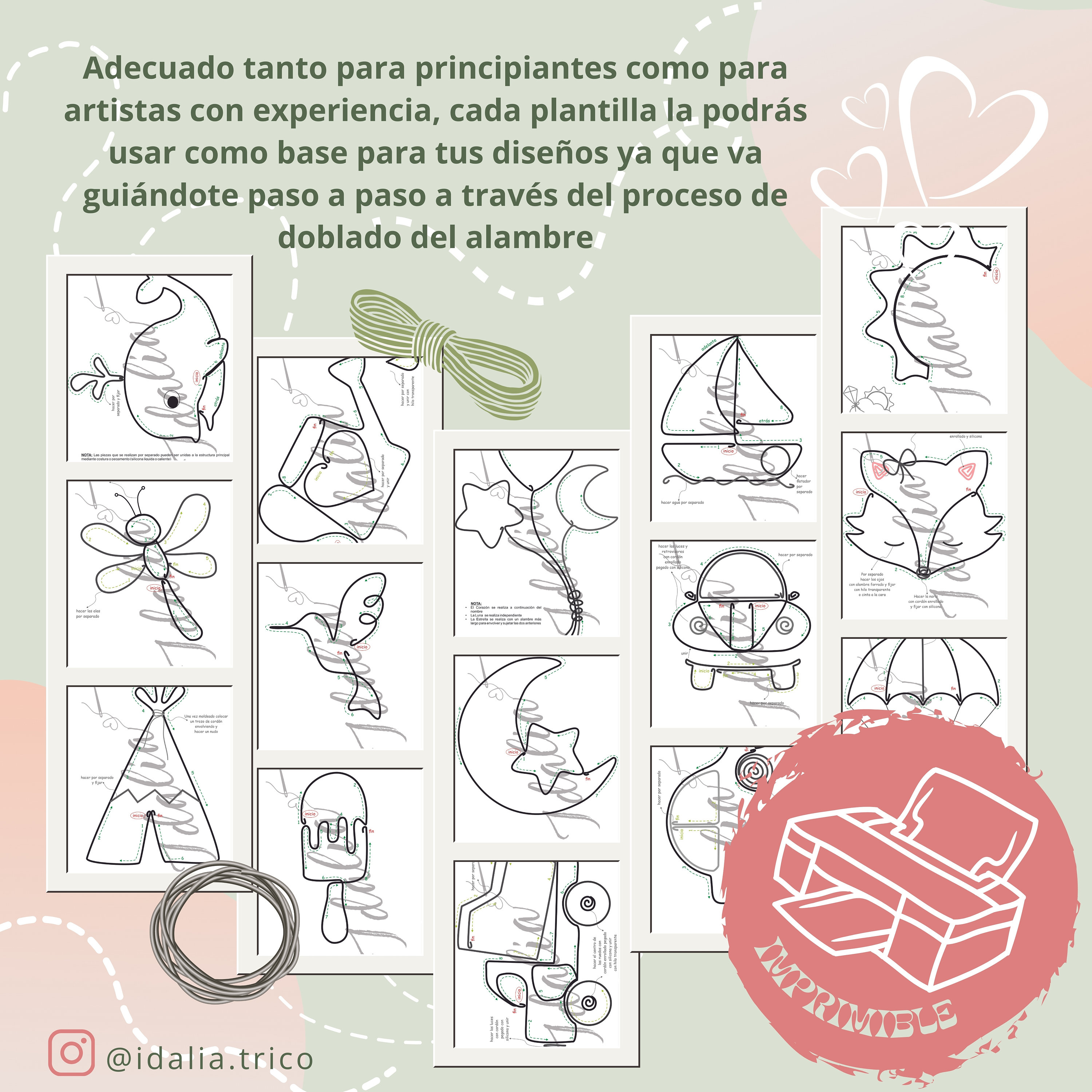 Wire Art Design Templates, I-cord Design Templates, Knitted Wire ...