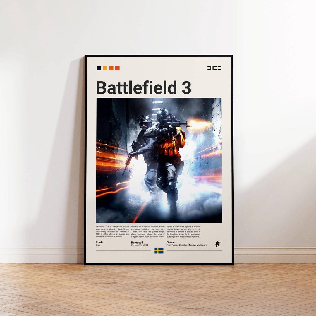 Battlefield 3 Poster, Video Game Poster, Gift for Battlefield Fan ...