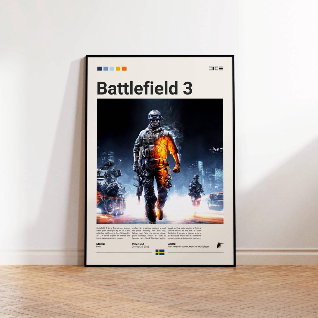 Battlefield 3 Poster, Video Game Poster, Gift for Battlefield Fan ...