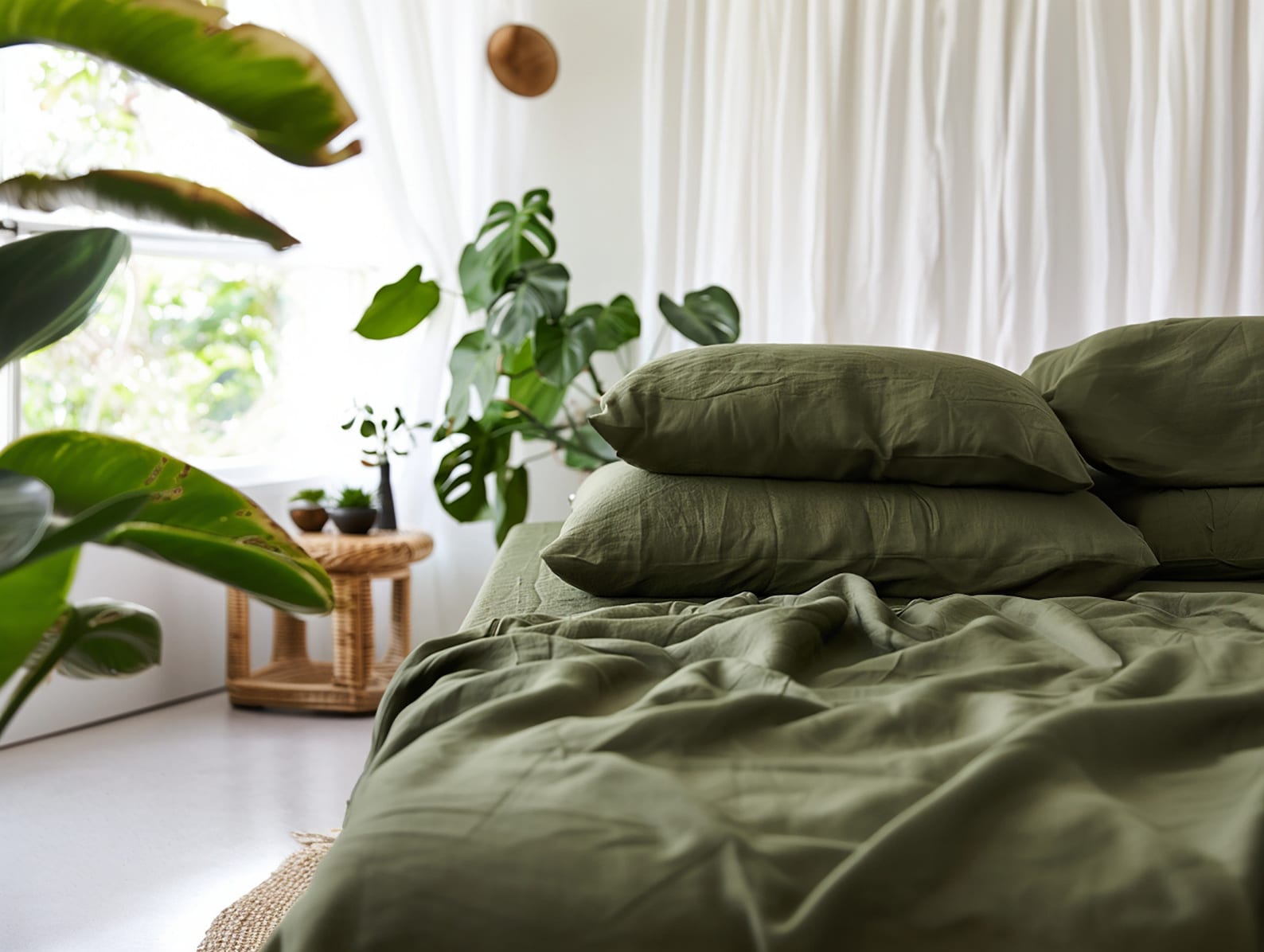 Dark Olive Linen Sheet Set Flat Sheet Fitted Sheet 2 Pillowcases Dark ...