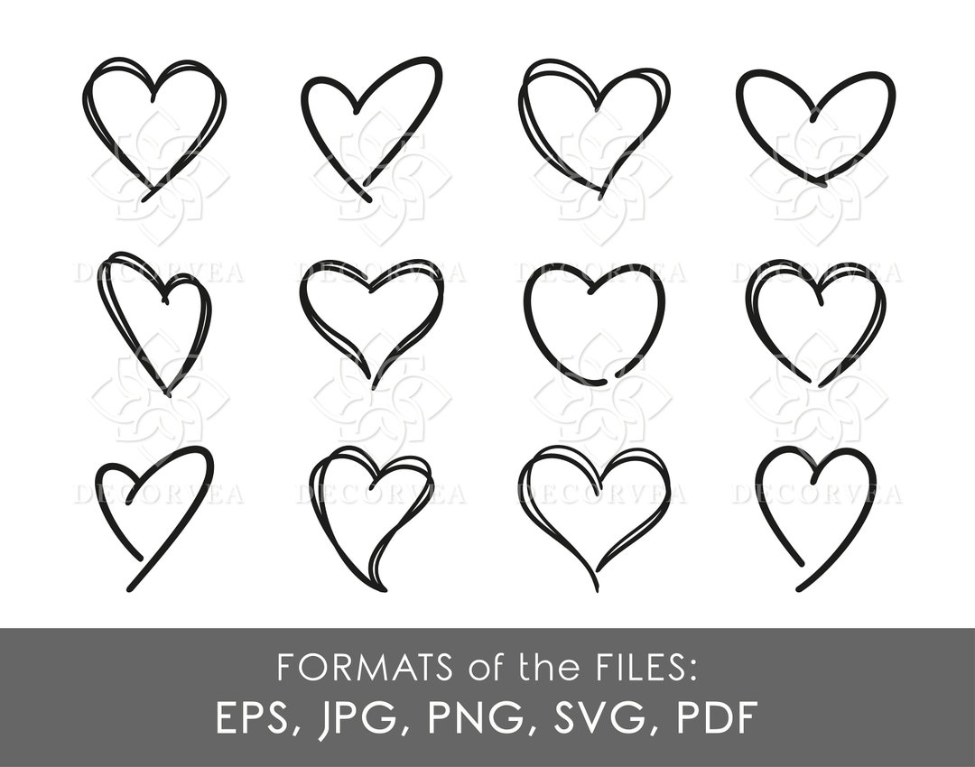 Digital Download • Vector Red Hearts • Hearts Bundel SVG • Herts Doodle ...