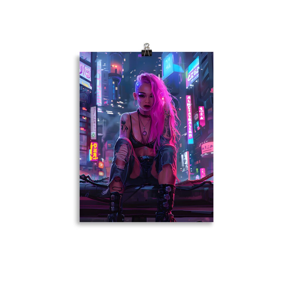 Cyberpunk Girl Poster | Vaporwave Art | Synthwave Wall Decor - Etsy