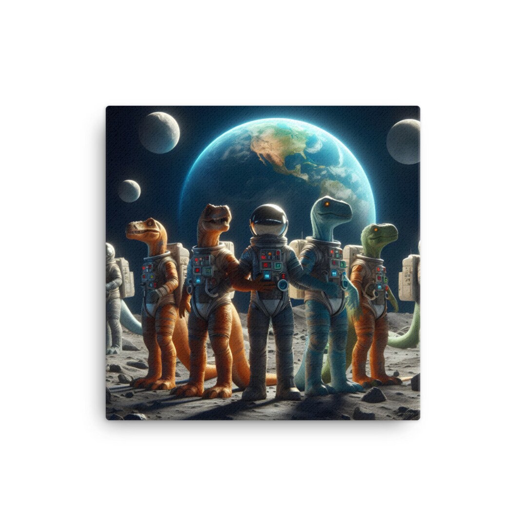 Canvas Dinosaurs in Space Print - Etsy
