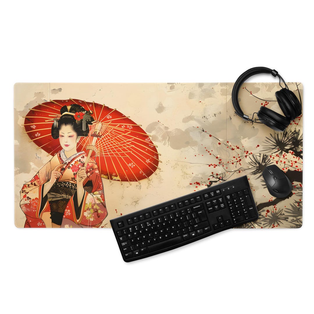 Geisha Traditional Japanese Art Gaming Mouse Pad | Unique Desk Pad ...