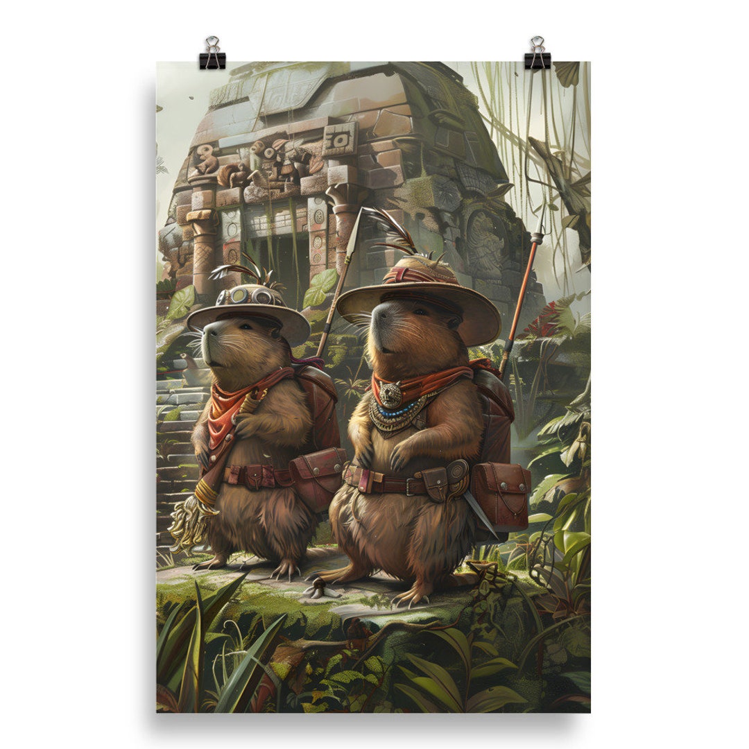 Capybara Explorers in Ancient Ruins Poster - Capybara Art - Etsy