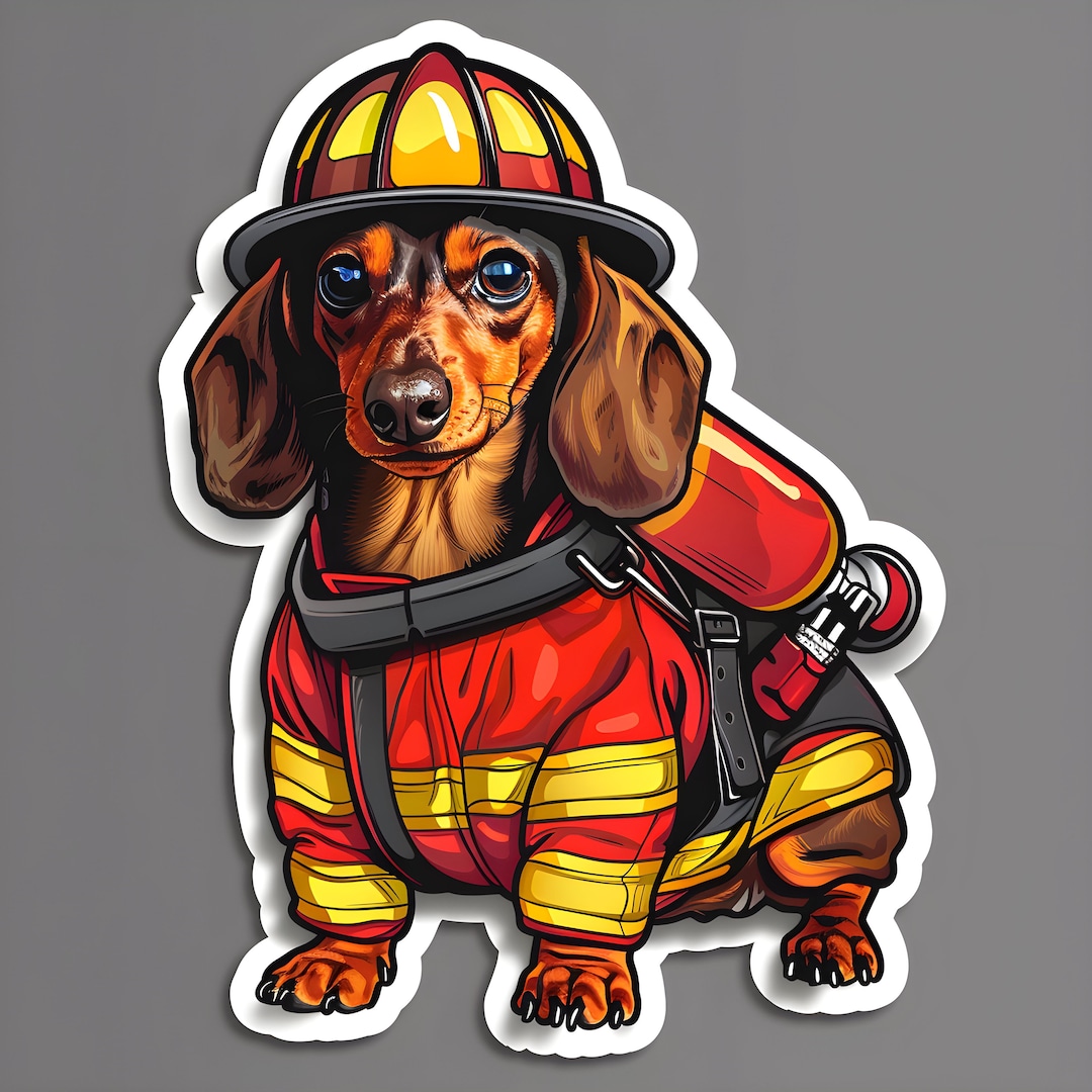 Fire Fighter Dachshund Hound Sticker | Unique Fireman or Firewoman ...